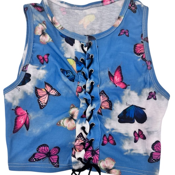 Dolls Kill | Tops | Dolls Kill Blue Butterfly Laceup Camisole | Poshmark